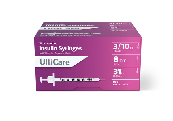 Short Needle Insulin Syringe 31G x 5/16", 3/10 mL (100 count) | The Breathing Shop