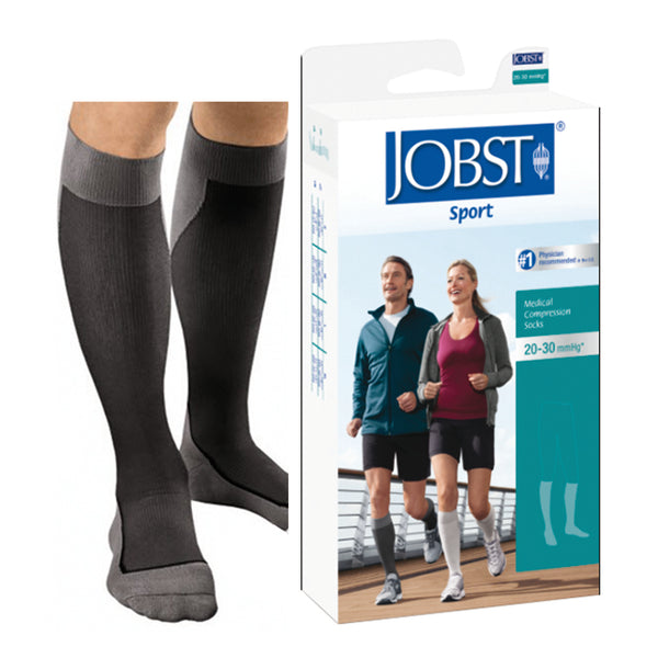Jobst Sport Sock Knee-High, 20-30, Closed, Medium, Black/Grey | The ...